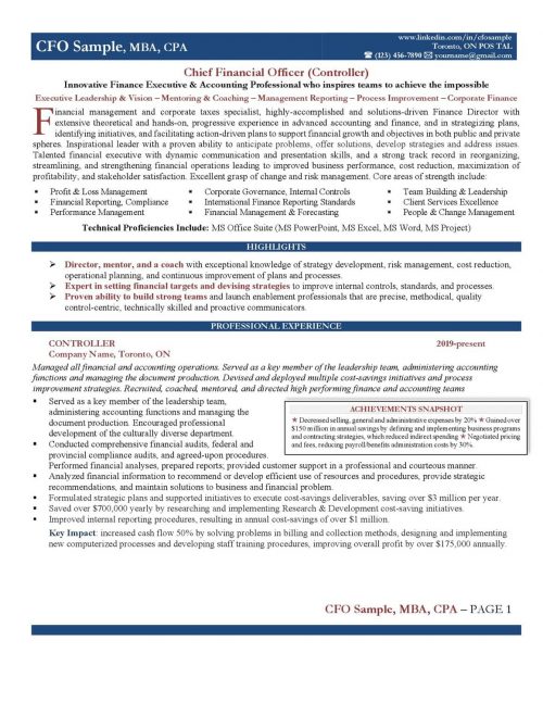 Sample Chief Financial Officer | Resume Concept