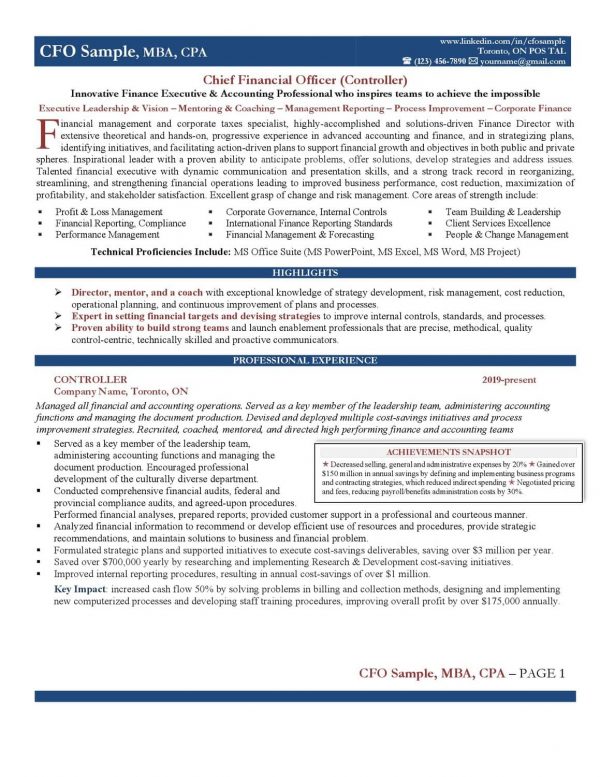 Sample Chief Financial Officer | Resume Concept